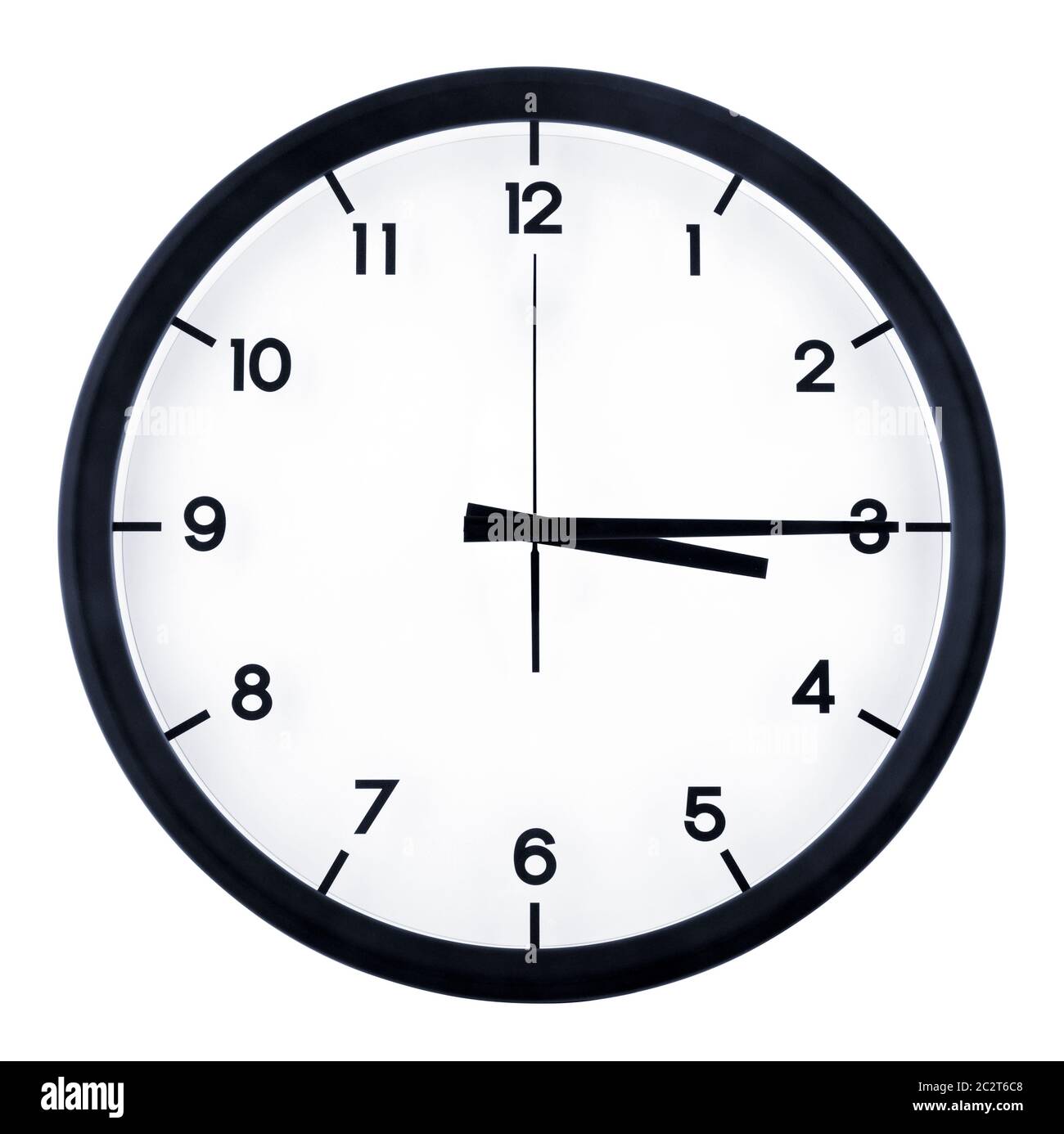 Classic analog clock pointing at three fifteen o'clock, isolated on ...
