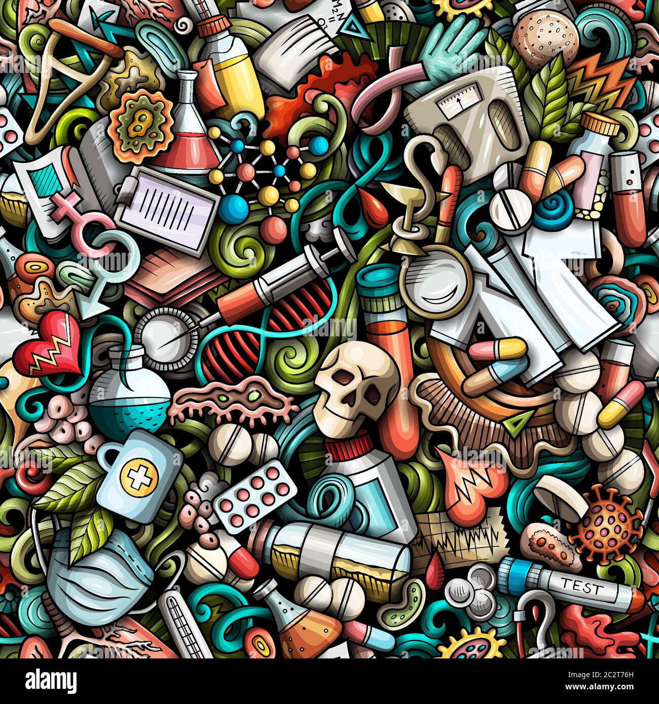 Cartoon cute doodles hand drawn Medicine seamless pattern Stock Vector ...