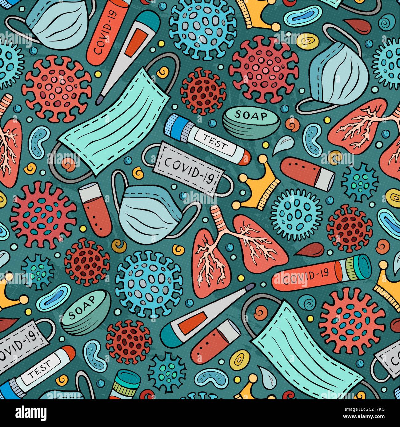 Viruses hand drawn doodles seamless pattern. Coronavirus background ...