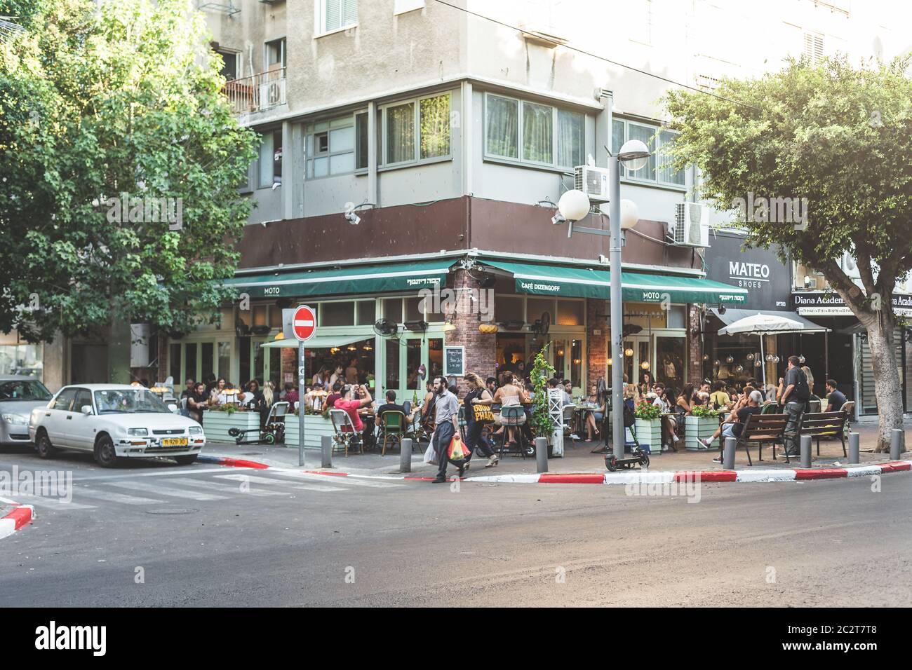 Tel Aviv/Israel-12/10/18: people socializing in an outdoor dining ...
