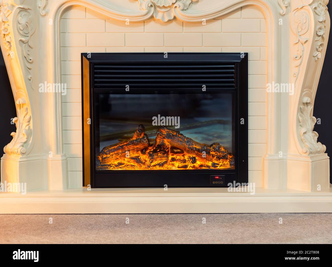 Modern electric fireplace. Closeup view Stock Photo - Alamy