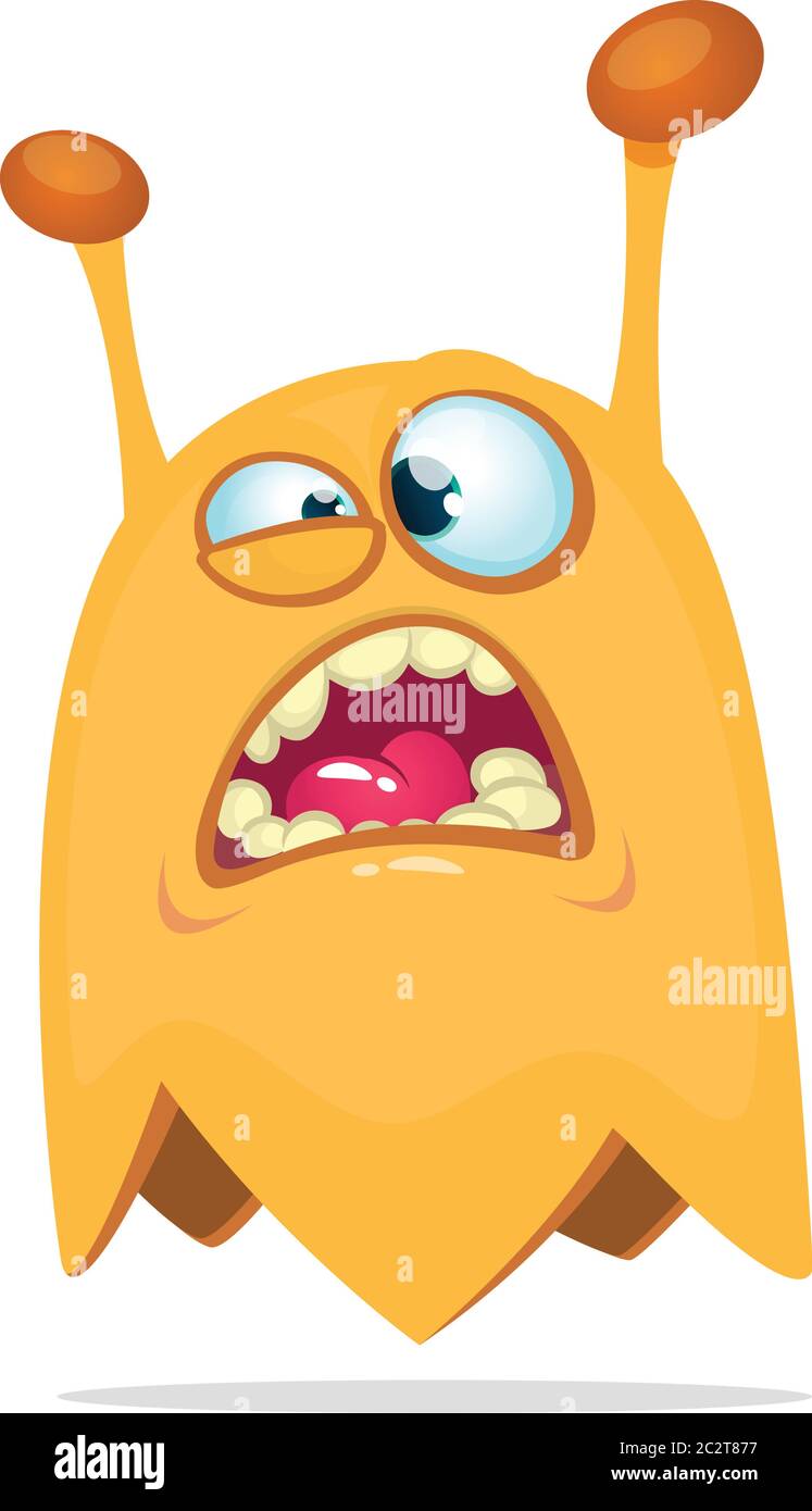 Cartoon happy monster. Halloween illustration of excited monster ...
