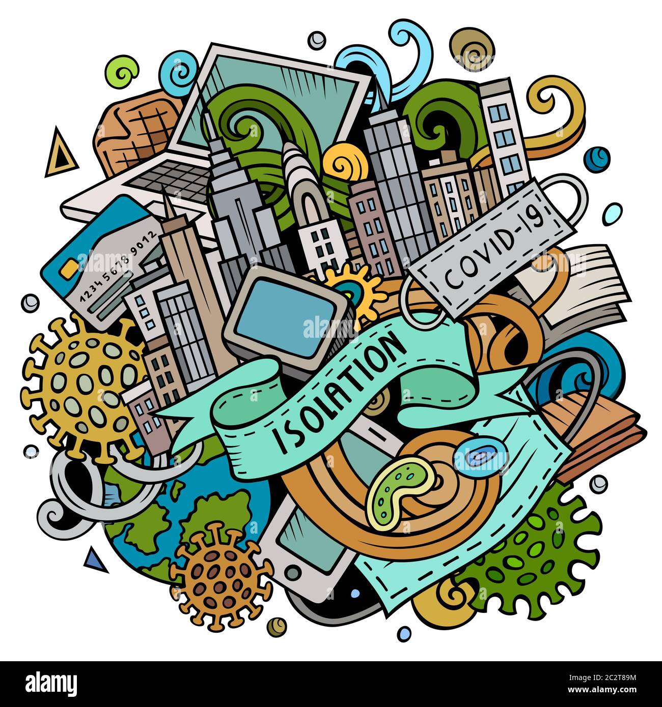 Cartoon vector doodles Isolation illustration. Bright colors epidemic ...