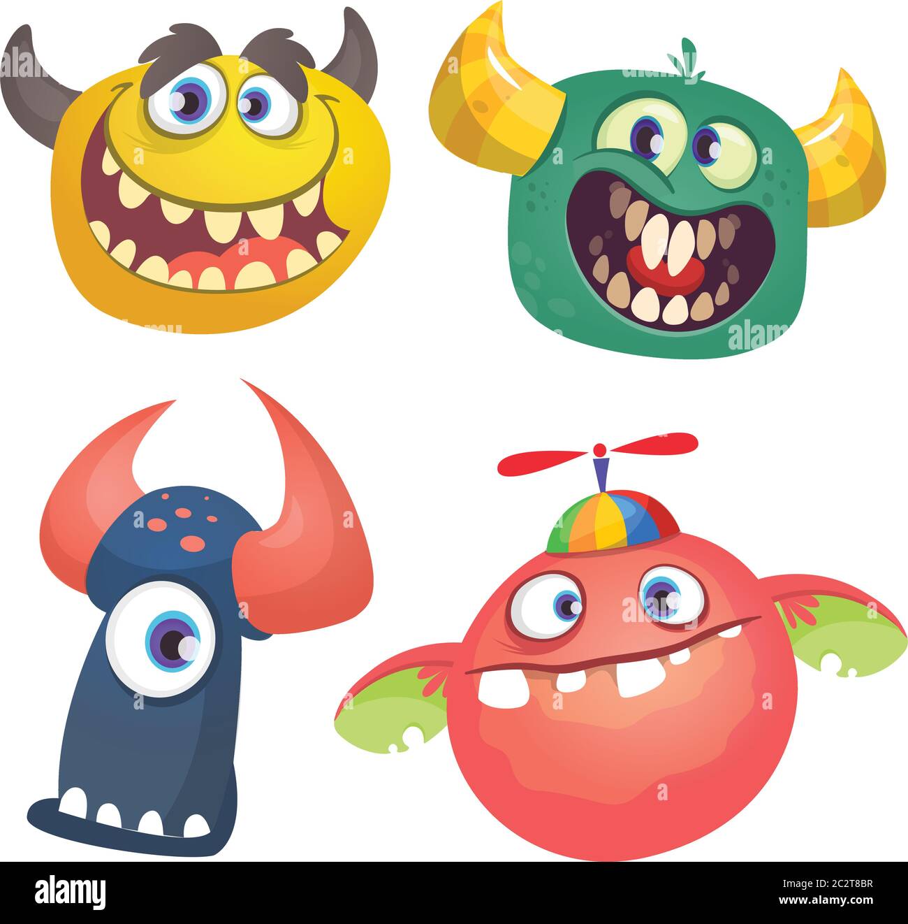 Funny cartoon monsters icons set. Halloween vector illustration Stock ...