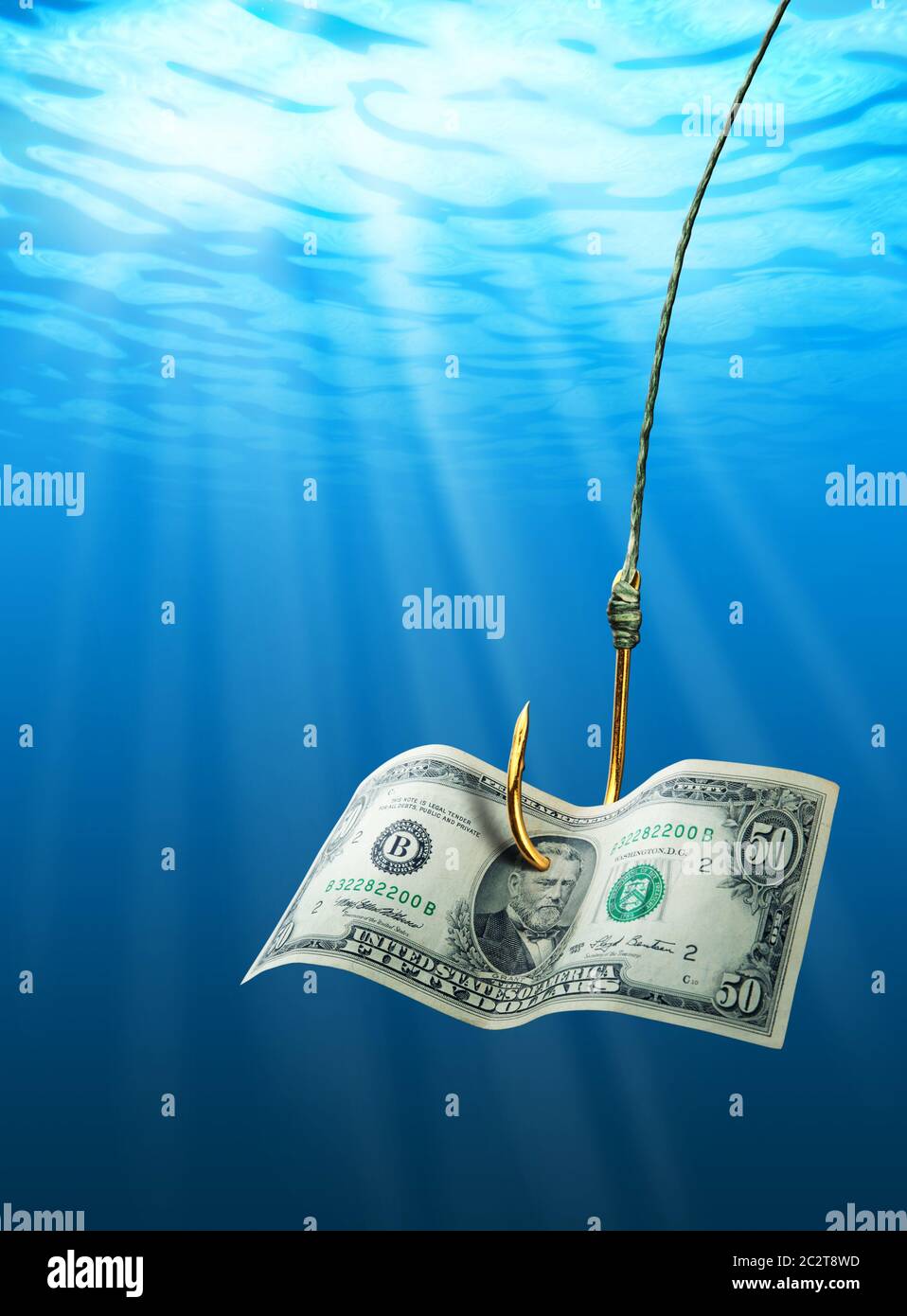 Dollar on the hook in the sea Stock Photo - Alamy