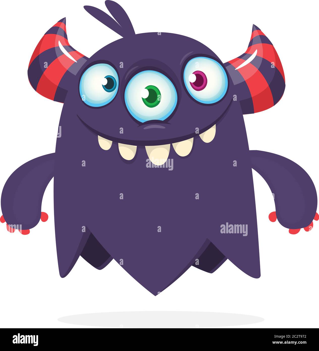 Cartoon happy monster with three eyes. Halloween illustration of ...