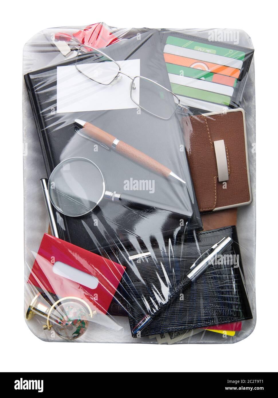 Business objects on Wrapped plastic white food container Stock Photo ...