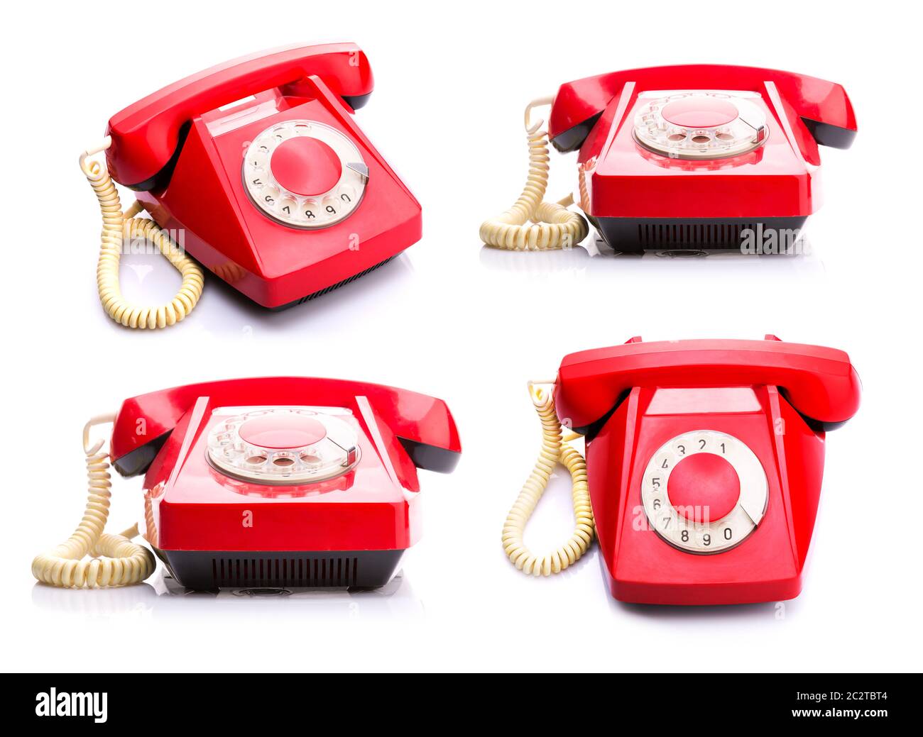 Set of vintage red telephones isolated over white background Stock ...