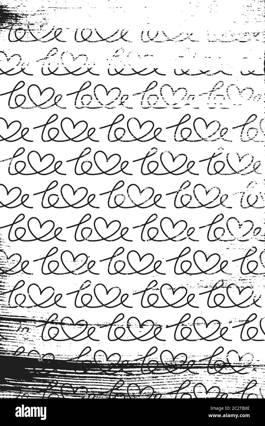 Grunge pattern with inscription "love". Vertical black and white ...