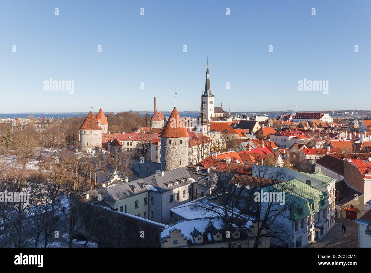 Bright colourful aerial view of old town of Tallinn, Estonia at sunny ...