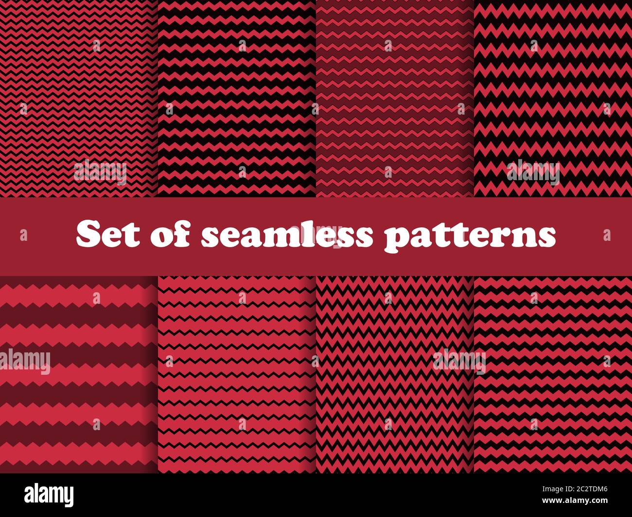 Zigzag set of seamless pattern with black and red color. Geometric ...