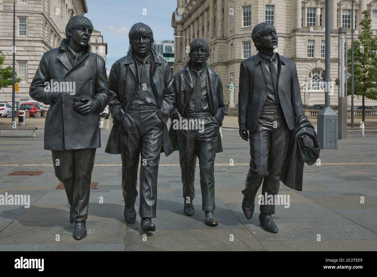 A bronze statue of the four Liverpool Beatles stands on Liverpool ...