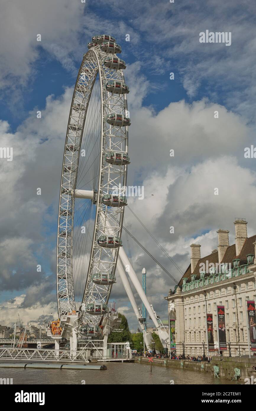 View of the London Eye wheel and South Bank of the River Thames from ...