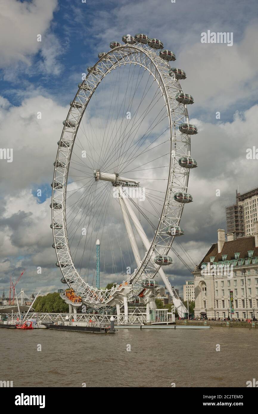 View of the London Eye wheel and South Bank of the River Thames from ...