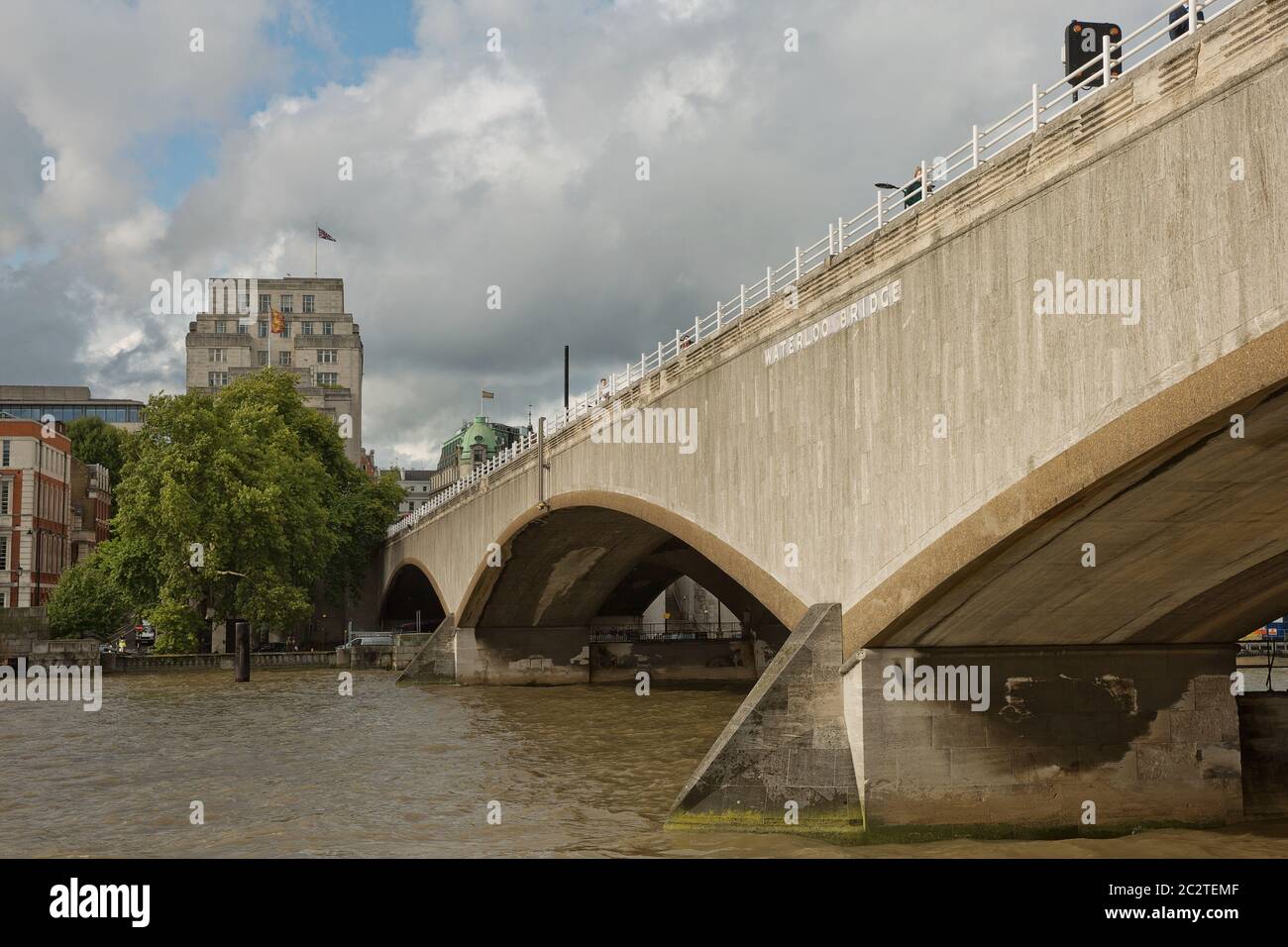 Waterloo Bridge in London UK showing the Waterloo Bridge sign and taken ...