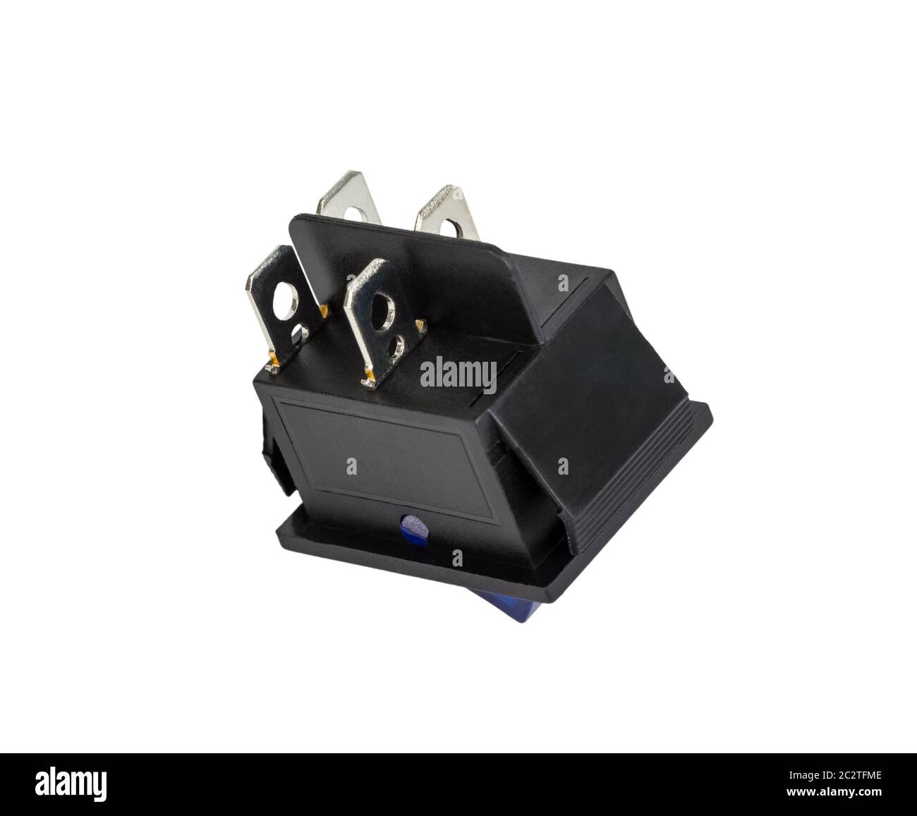 Blue electrical power switch, electronic component, isolated on white ...