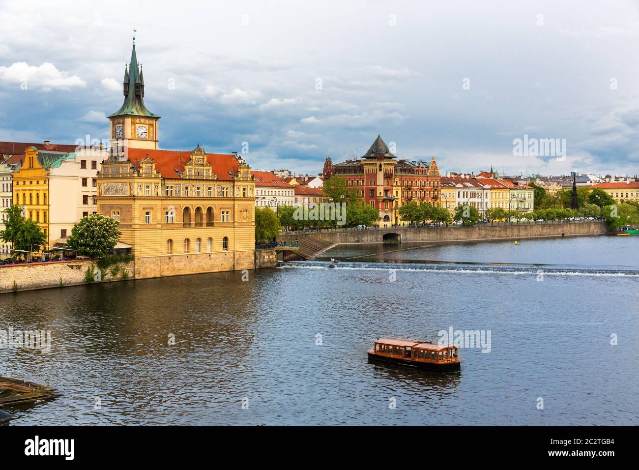 Prague cityscape, view on tower and river, Czech Republic. European ...