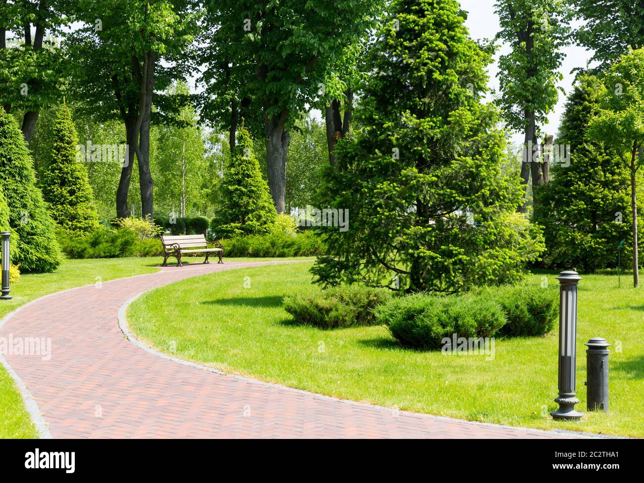 Curved alley in the green park Stock Photo - Alamy