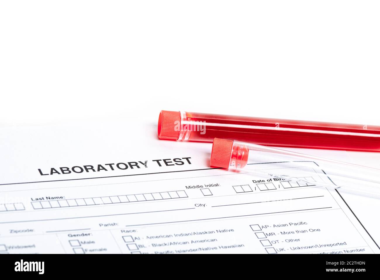 Form to fill in with results of blood test in tube and empty tube Stock ...