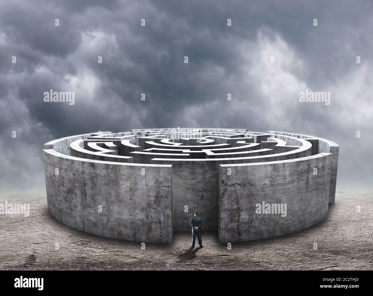 3D circular labyrinth against cloudy sky Stock Photo - Alamy