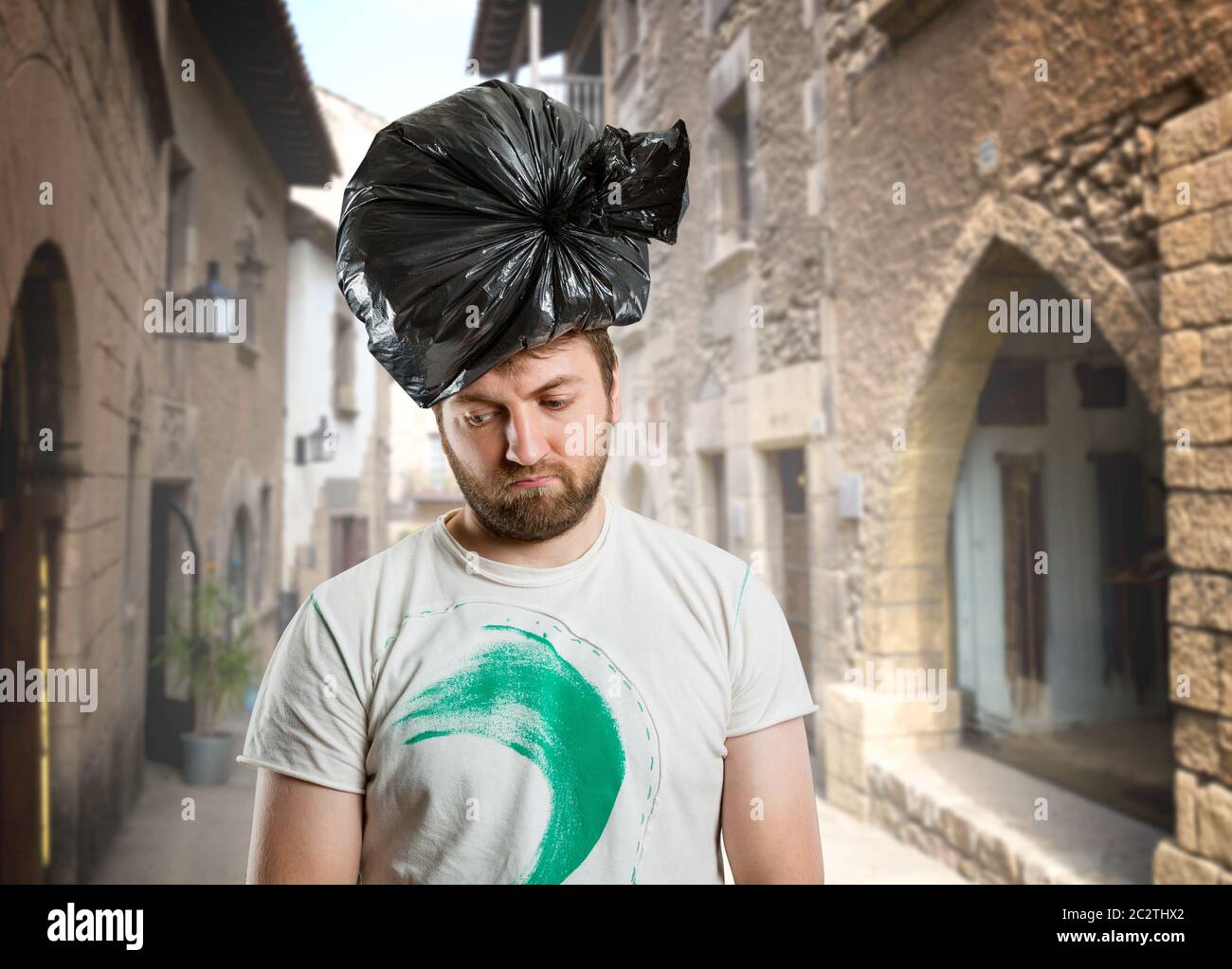 Man trash bag on head hi-res stock photography and images - Alamy