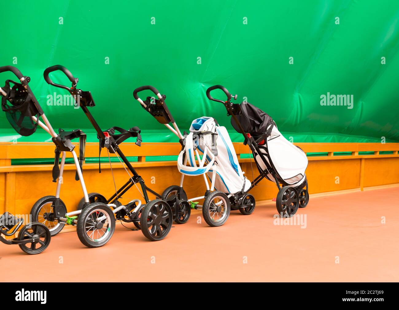 Trolleys for tennis inside the tennis court Stock Photo - Alamy