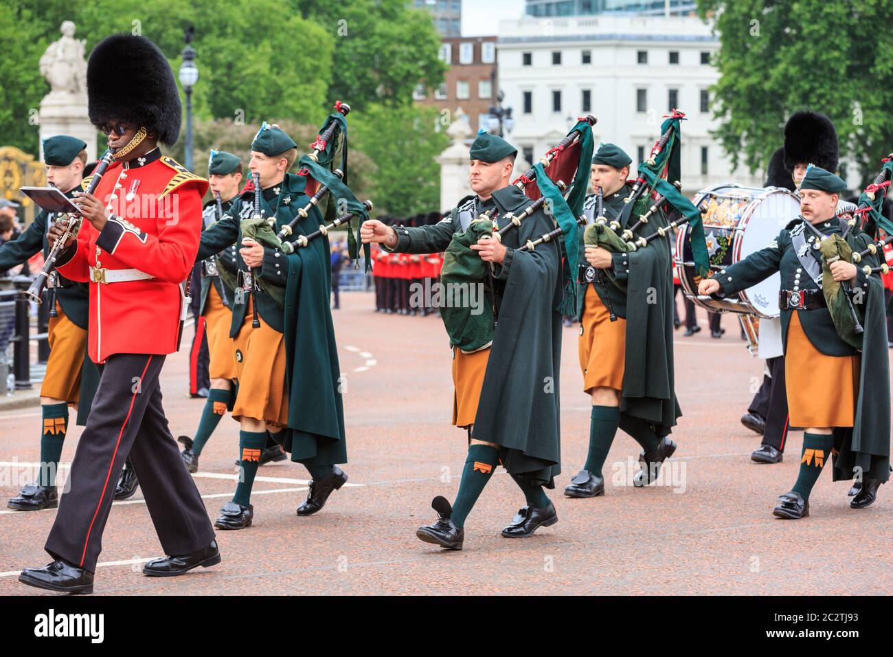 The Regimental Band and Pipers of the Irish Guards marcj at The Colonel ...