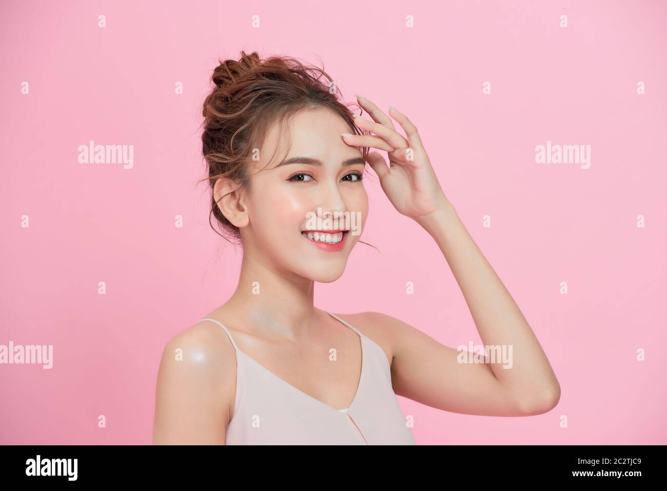 Beautiful happy woman face cosmetic concept healthy clean skin natural ...