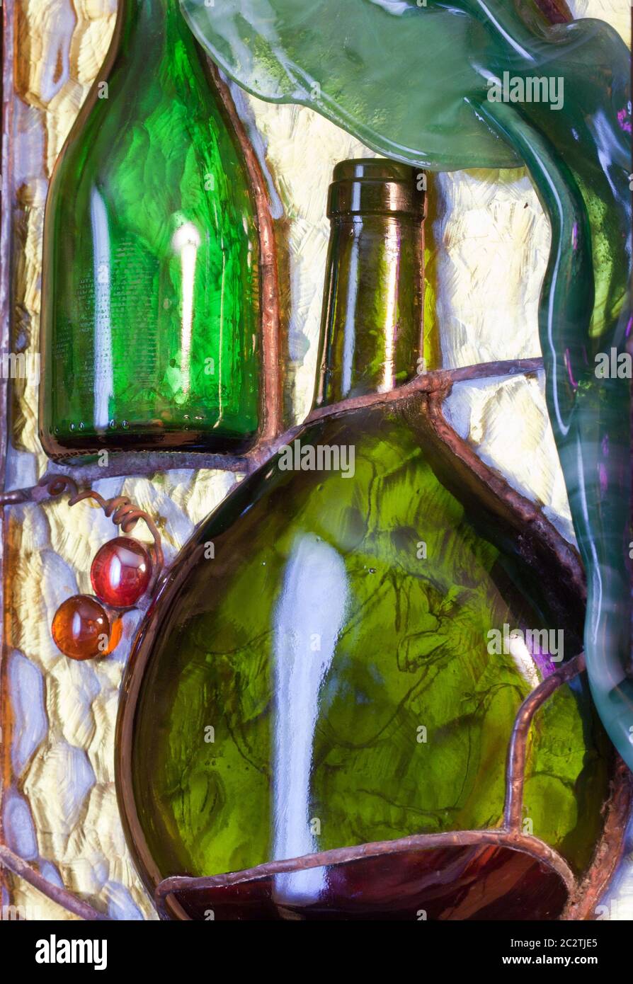 Stained glass composition of wine bottle and vine Stock Photo - Alamy