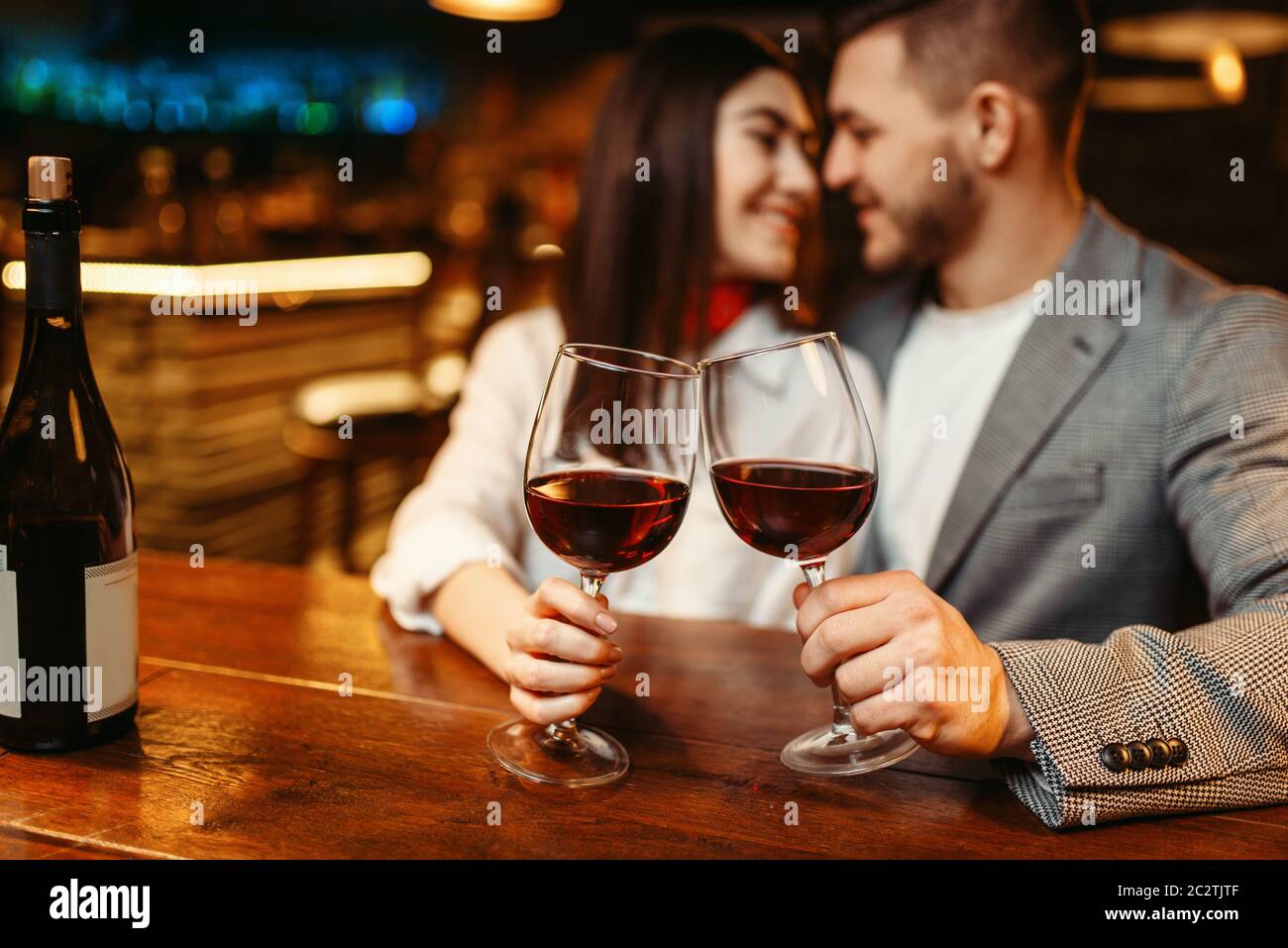 Romantic evening of couple in bar, date celebration. Lovers leisures in ...