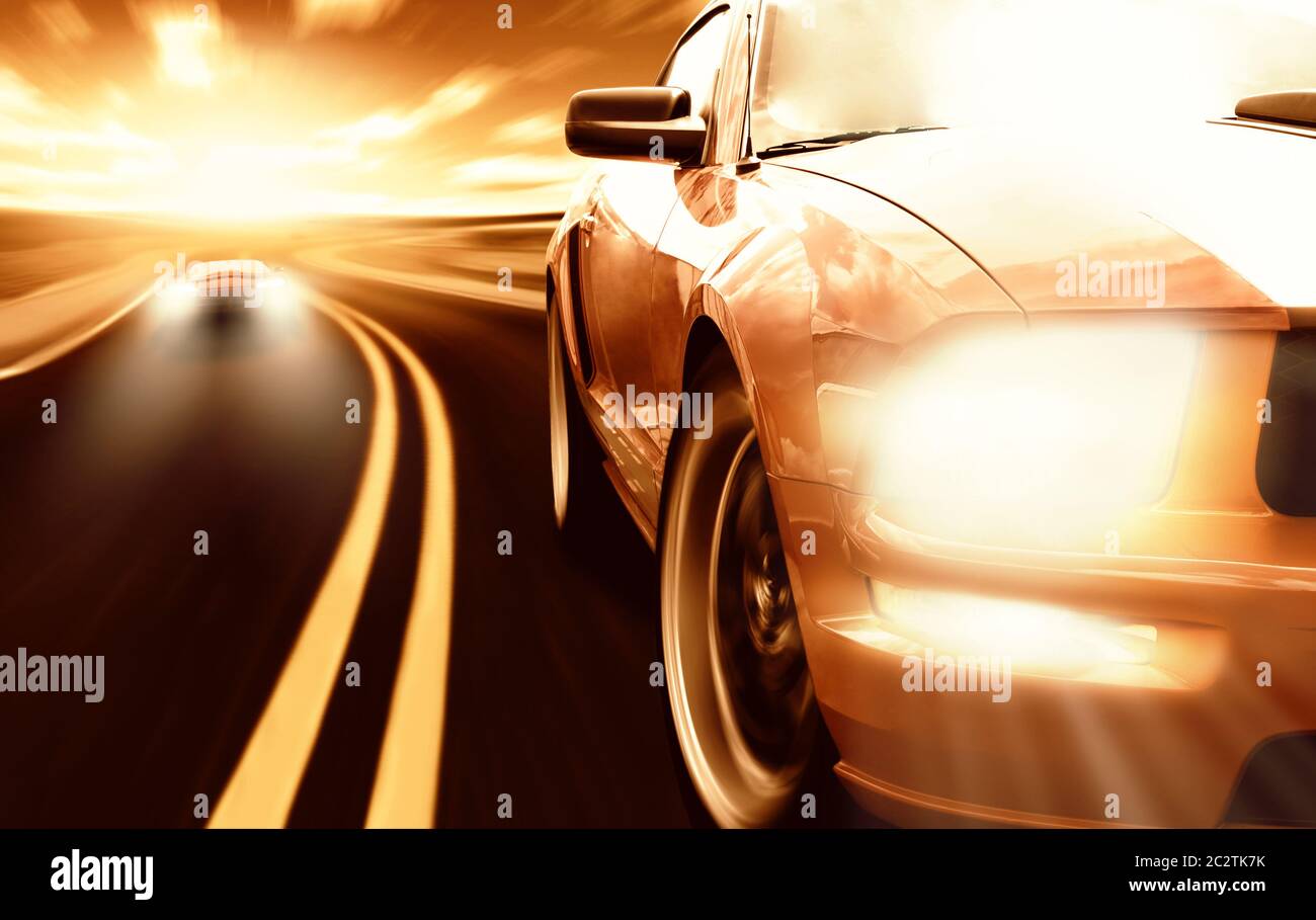 Two sport cars racing on a narrow road Stock Photo - Alamy