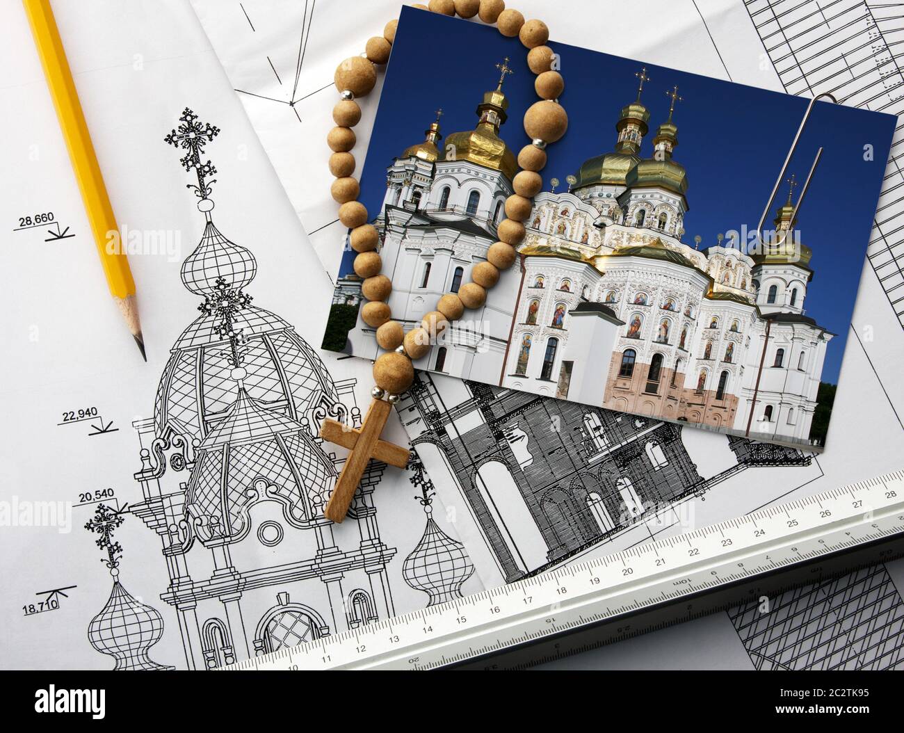 Architectural project of Christian church. Work drawings, cross and ...