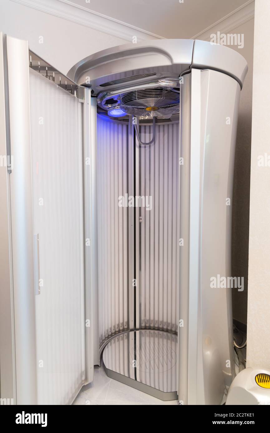 Solarium room with modern equipment close up Stock Photo - Alamy