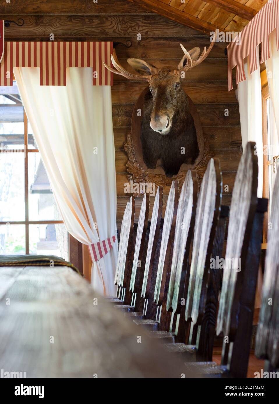 Interior of hunter's house with trophy deer head Stock Photo - Alamy