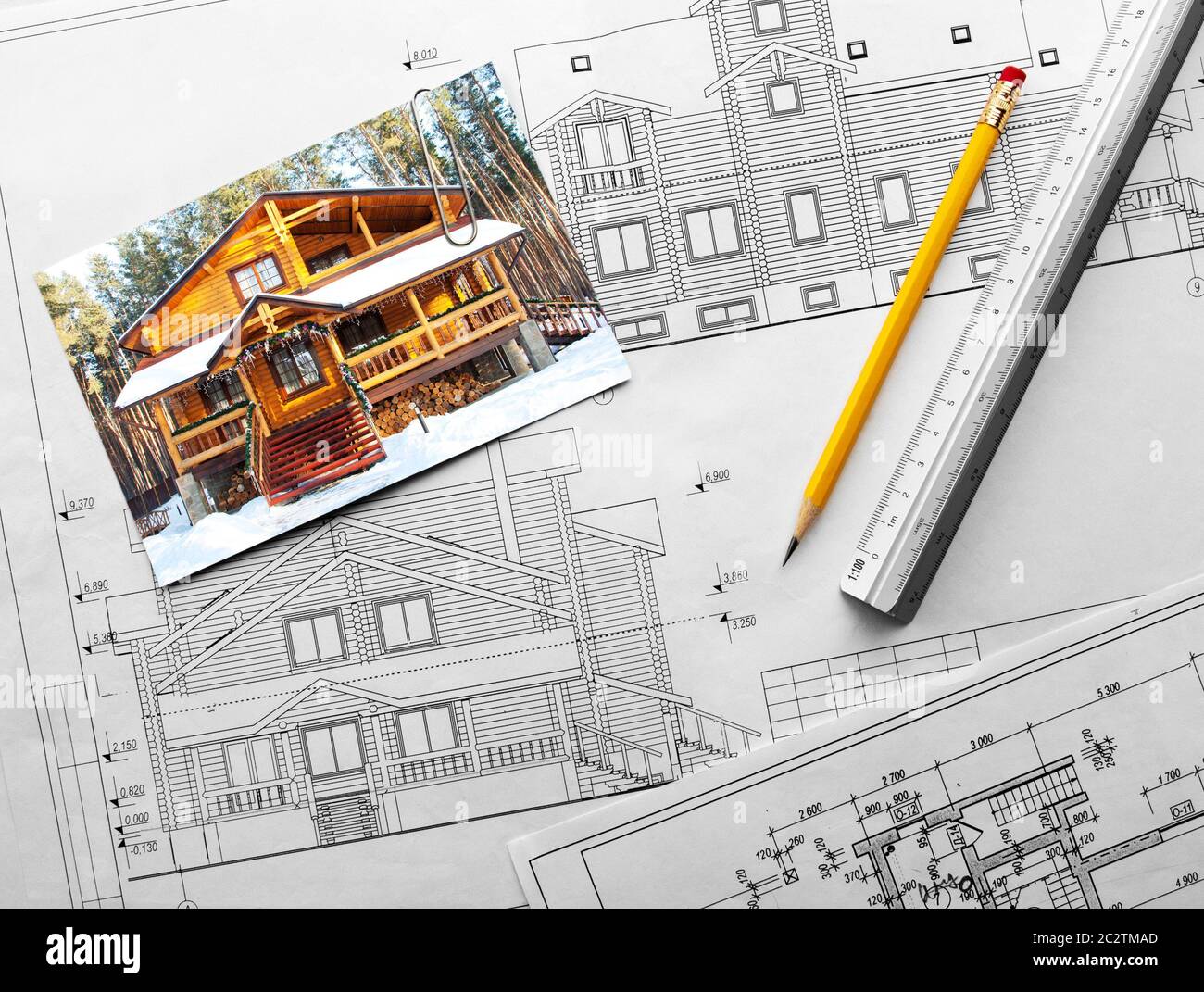 Architectural project of wooden mansion. Work drawings and photo on the ...
