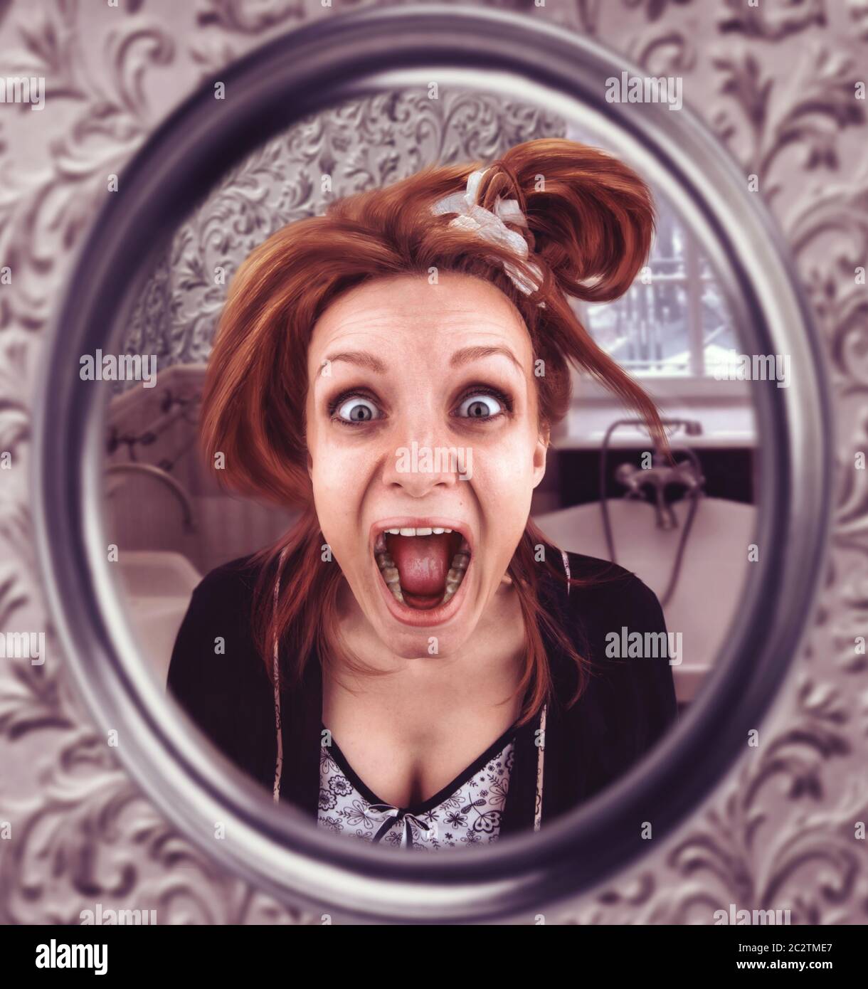 Woman screaming scared interior hi-res stock photography and images - Alamy