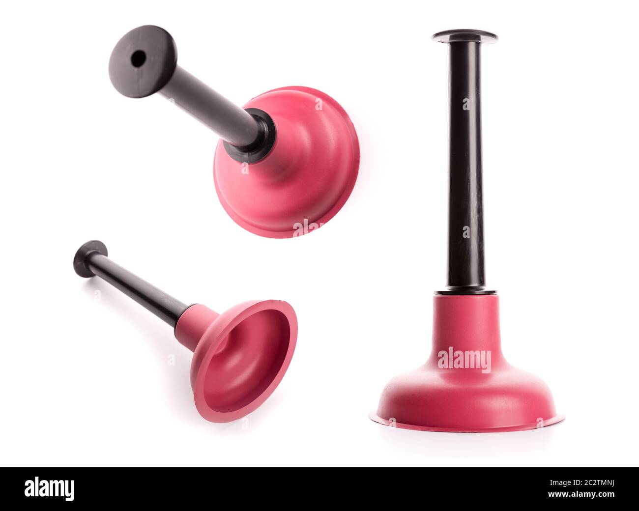 Three pink plungers isolated on white background Stock Photo - Alamy