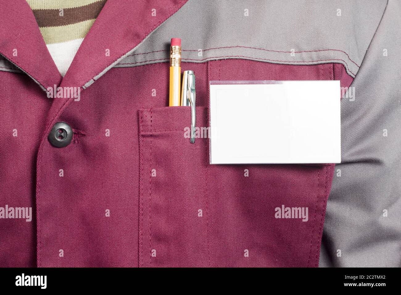 Close-up of blank name tag on service man uniform Stock Photo - Alamy