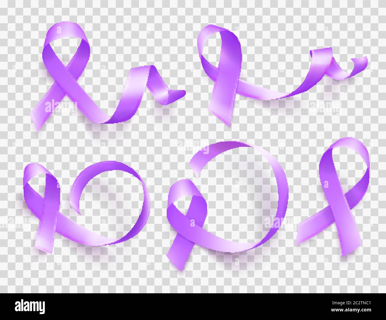 Set of realistic purple ribbons symbol of World Epilepsy day. March 26 ...