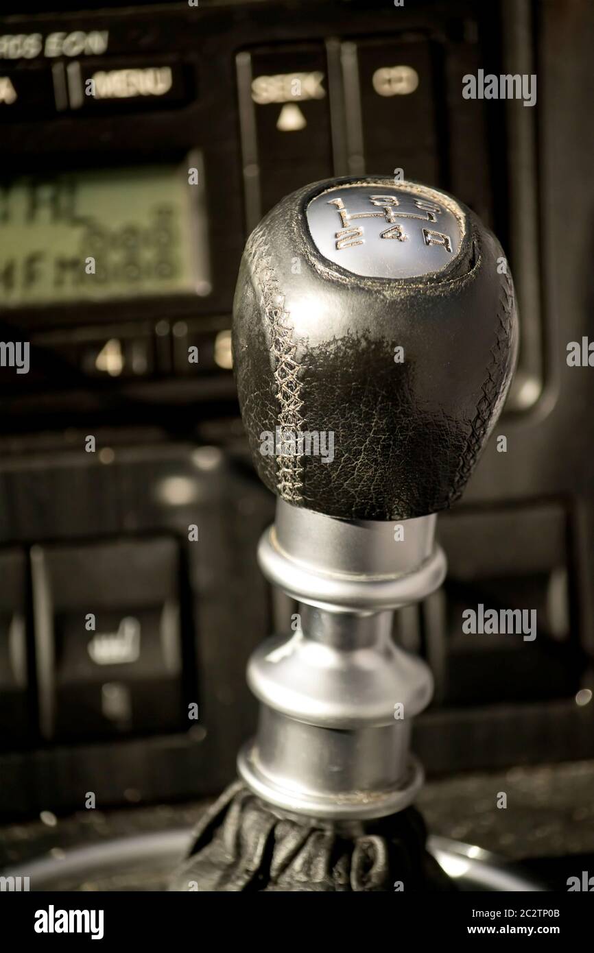 Closeup image of a gear stick in a car Stock Photo - Alamy