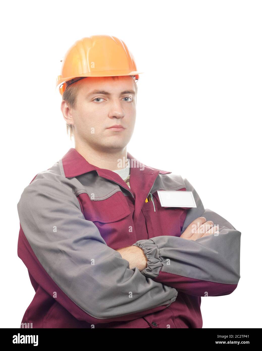 Portrait of serious builder in workwear and helmet Stock Photo - Alamy