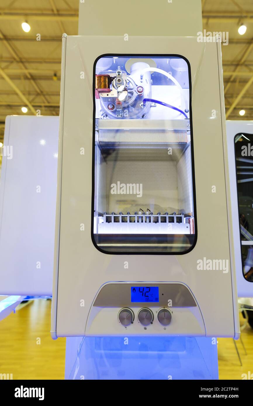 Close up of modern wall-mounted gas boiler Stock Photo - Alamy