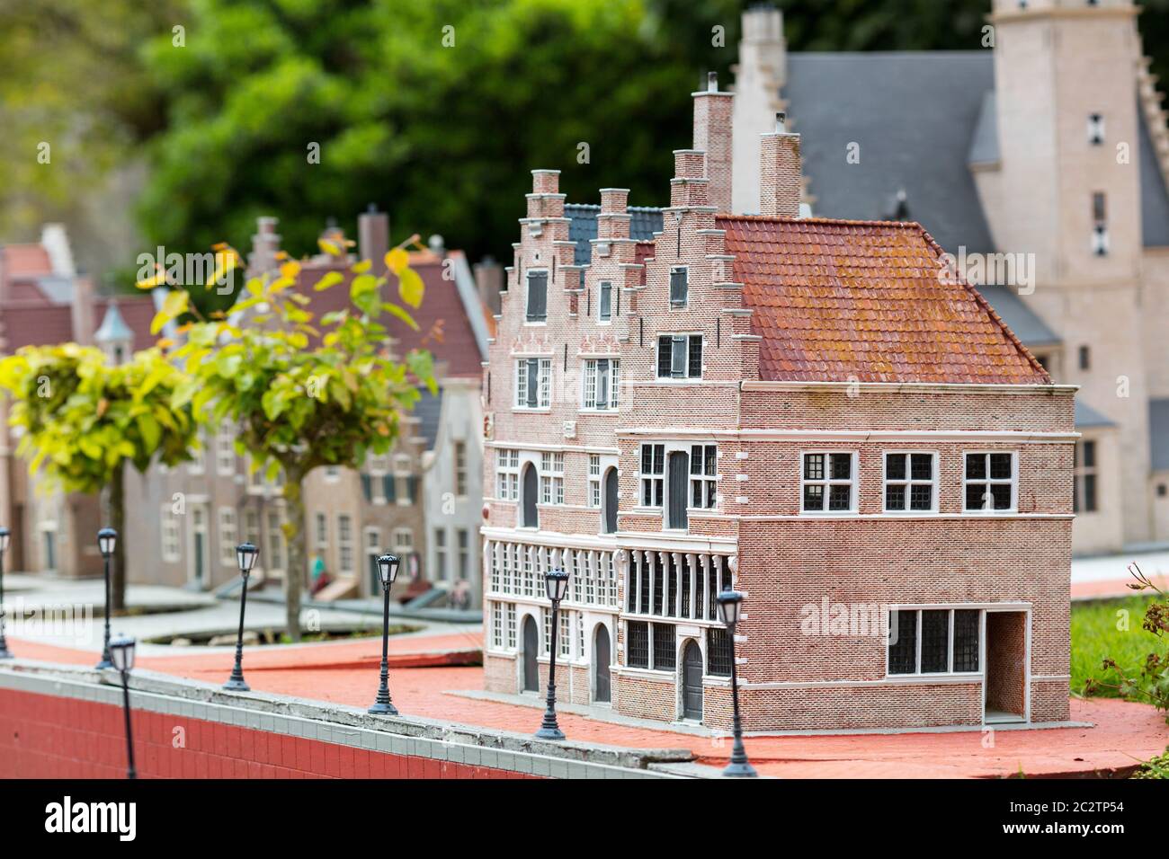 City street with buildings in european style, miniature scene outdoor ...