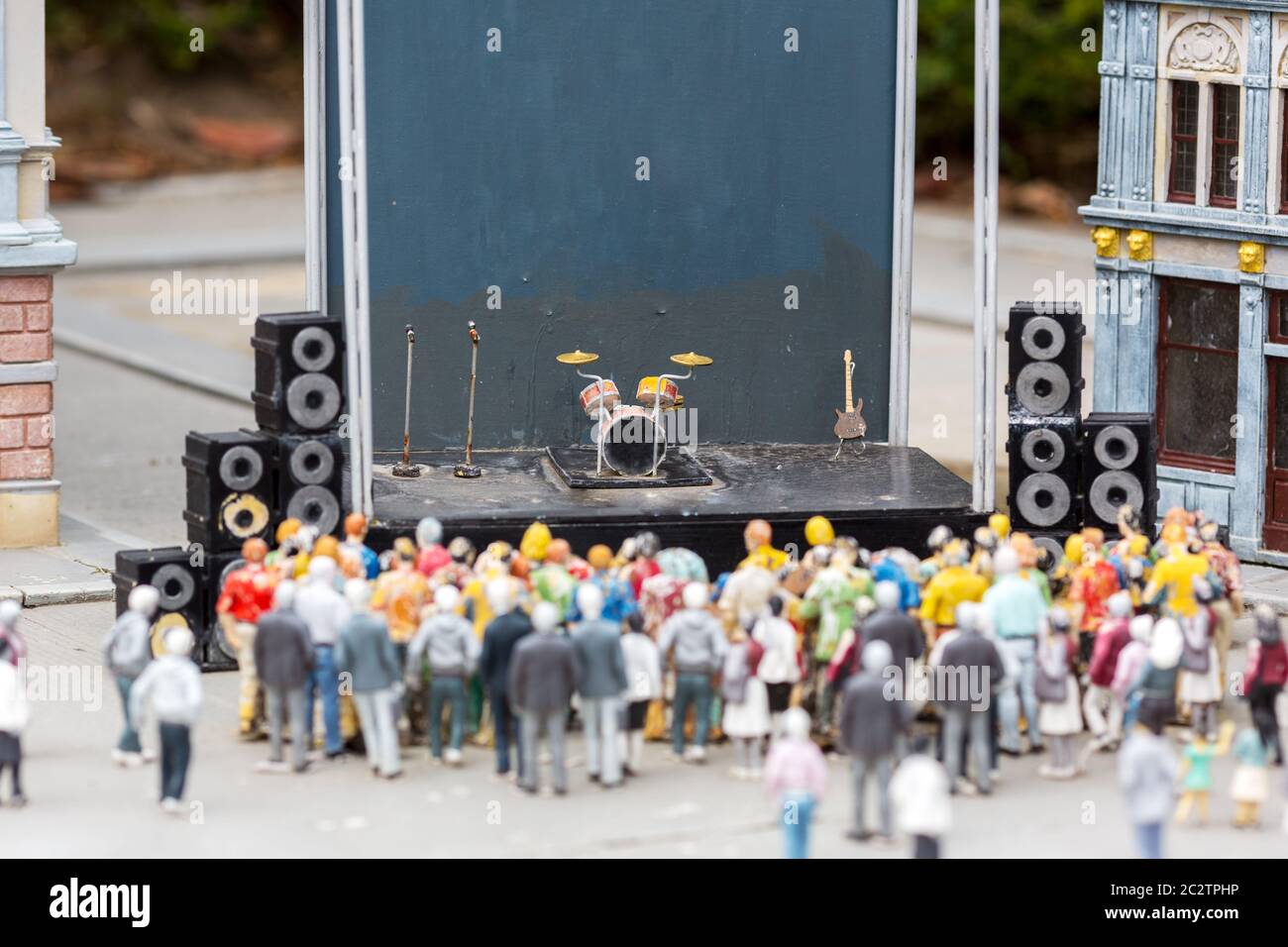 People at the music scene, concert on city street, miniature outdoor ...