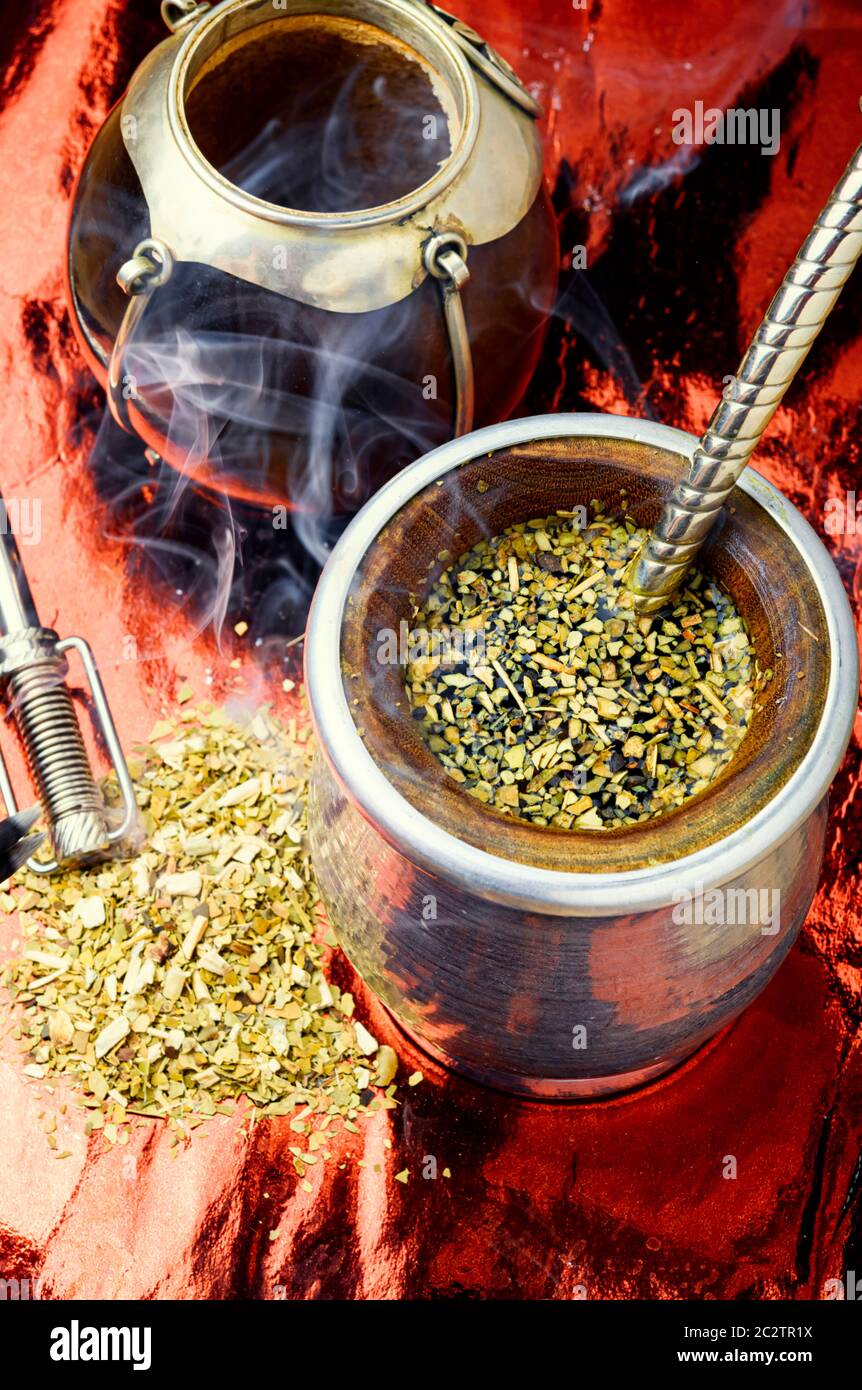 Yerba mate in calabash and dry tea leaf.Popular yerba mate tea Stock ...