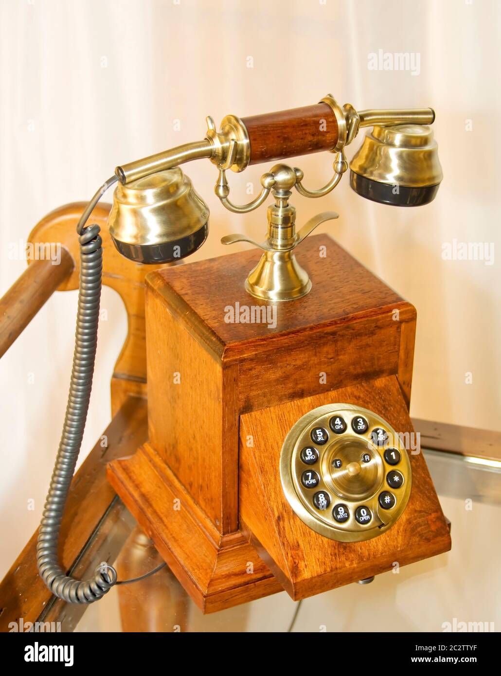Retro wooden telephone Stock Photo - Alamy