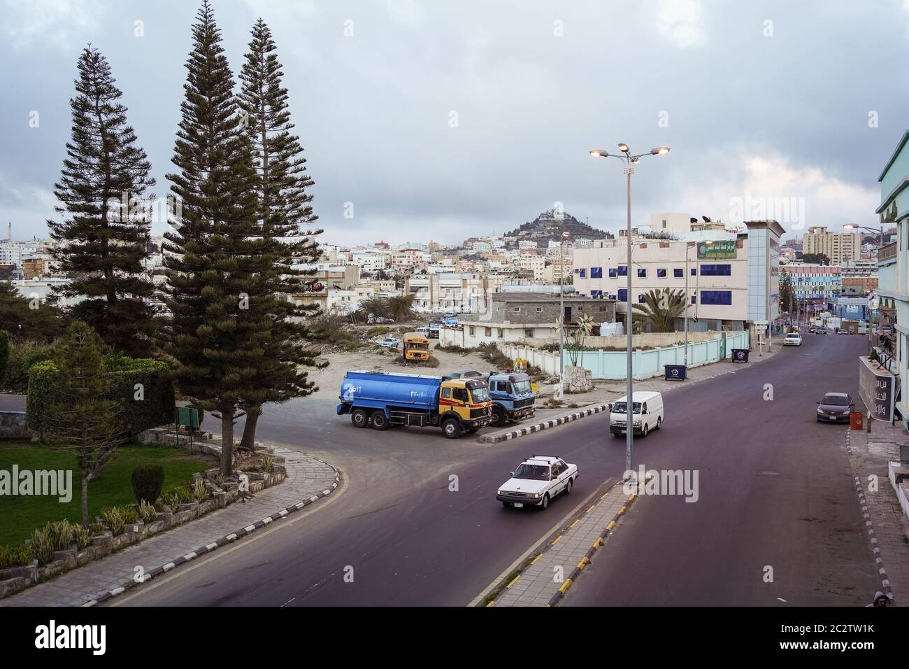 Abha / Saudi Arabia - January 23, 2020: Abha city panorama with trees ...
