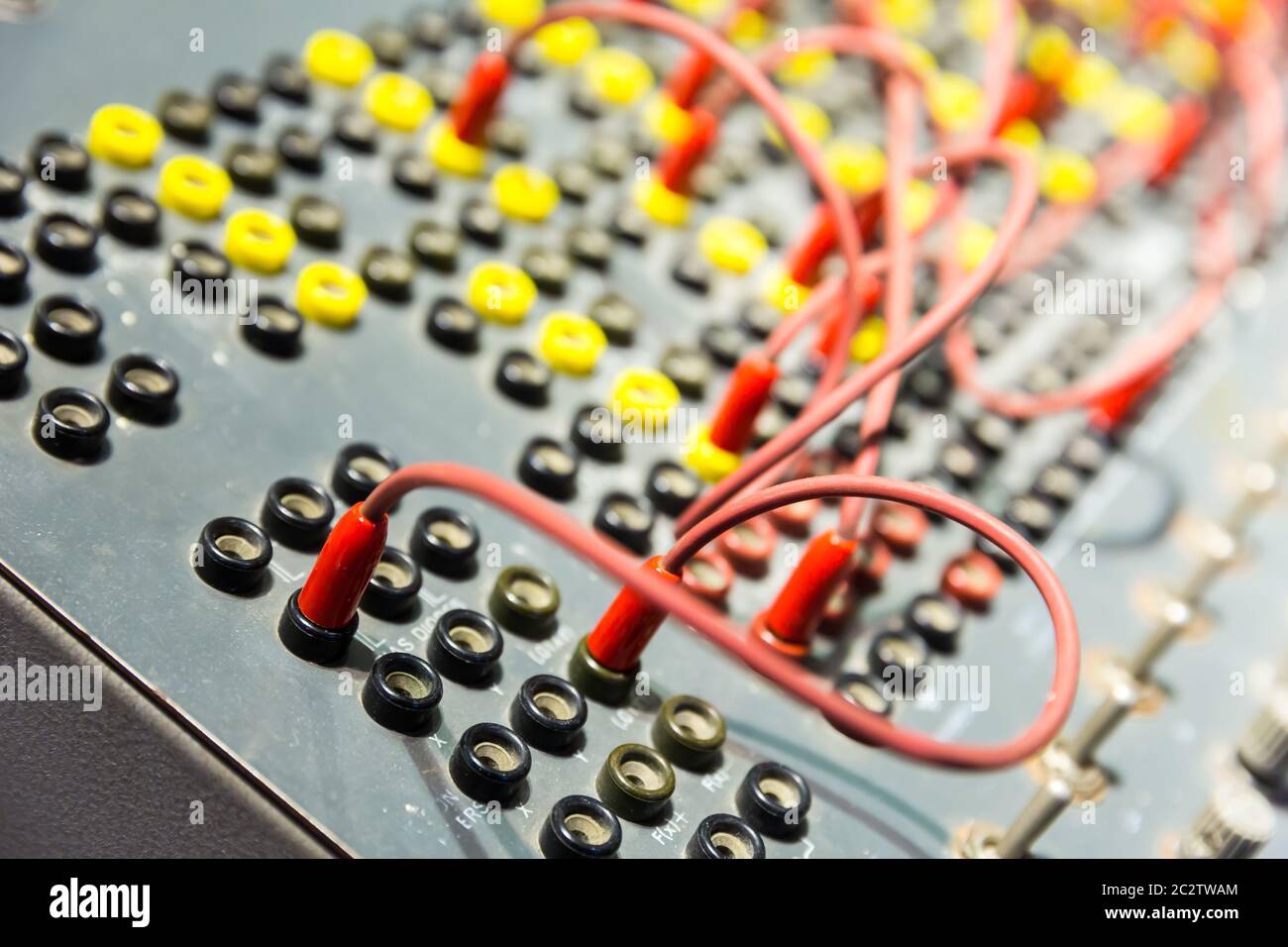 Vintage control panel with switchers, wires and buttons Stock Photo - Alamy