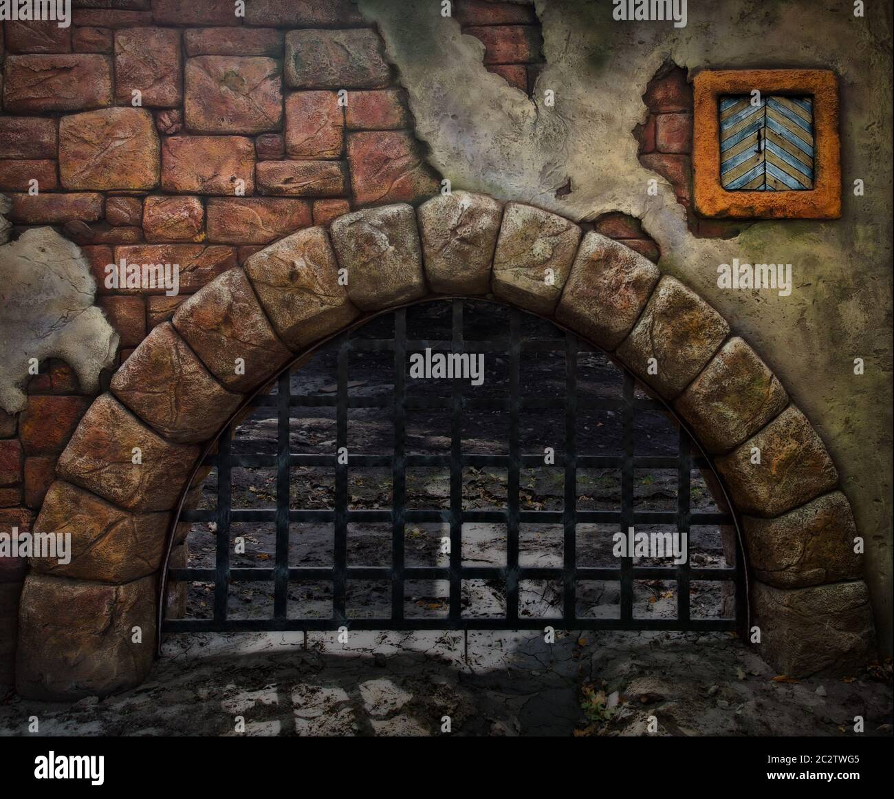 Old gates in ancient stone wall Stock Photo - Alamy