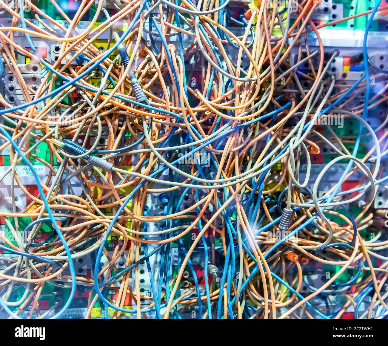 Telephone station with colorful wire beam Stock Photo - Alamy
